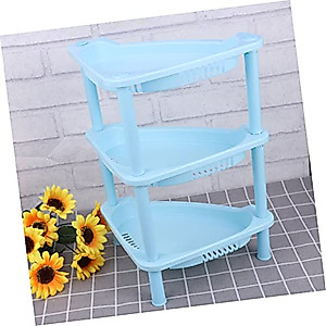 STOBAZA 2pcs 3 Home Household Stand Organizer Shelves for Plastic Rack Corner Storage Bathroom Desk Basket Shelf Kitchenblue Layer Small