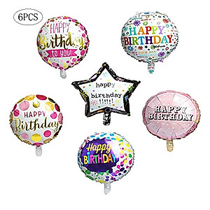 Happy Birthday Foil Balloons Round Mylar Helium Balloon Party Decorations Supplies 6Pcs