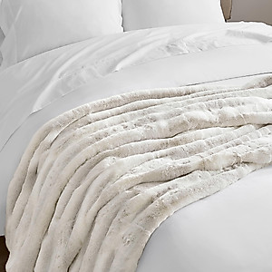 Hyde Lane Ultra Soft Plush Throw Blanket, Fuzzy Faux Rabbit Fur Throws, Luxury Cozy Fluffy Blankets for Sofa, Couch, Living Room Decor, Frost Fox, 50"x60"