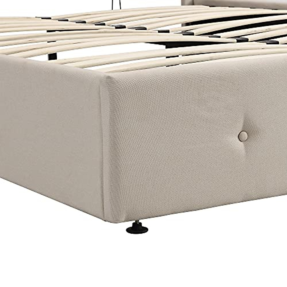 BIADNBZ Queen Size Platform Bed Frame Upholstered with Lifting Underneath Storage and Headboard, Wooden Slat Support, No Box Spring Needed, Beige