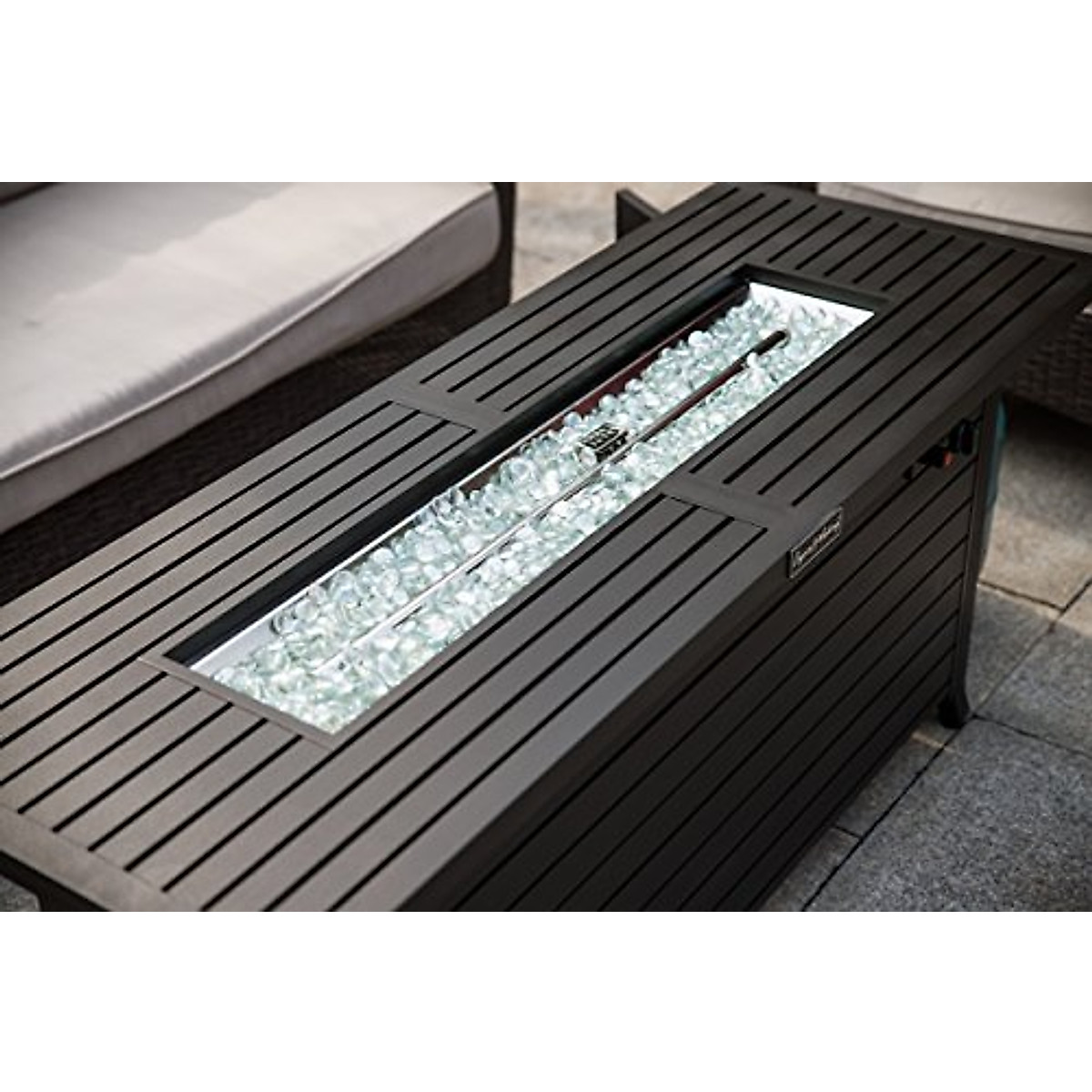 Legacy Heating 57 Inch Propane Fire Pit Table, 50000BTU Outdoor Gas Fire Pit, 2 in 1 Rectangular Firepit Extruded Aluminum w/ Lid, Glass Beads, ETL Certified for Gatherings on Garden Backyard, Mocha.