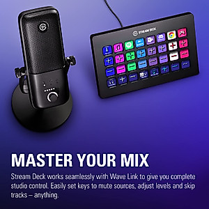 Elgato Wave:3 - Premium Studio Quality USB Condenser Microphone for Streaming, Podcast, Gaming and Home Office, Free Mixer Software, Sound Effect Plugins, Anti-Distortion, Plug ’n Play, for Mac, PC