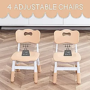JONUTATO Toddler Table and Chair Set, Height-Adjustable Toddler Desk with 4 Seats, Kids Table and Chair Set for Girls & Boys Age 2-10, Scrub-Table Desktop Kids Study Table for Daycare, Brown