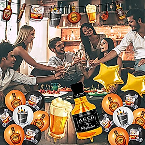 Whiskey Birthday Party Decorations 3 Pieces Whiskey Happy Birthday Banner and Whiskey Beer Banner for Black Gold Whiskey Themed Cheers Themed Whiskey Birthday Party Decoration