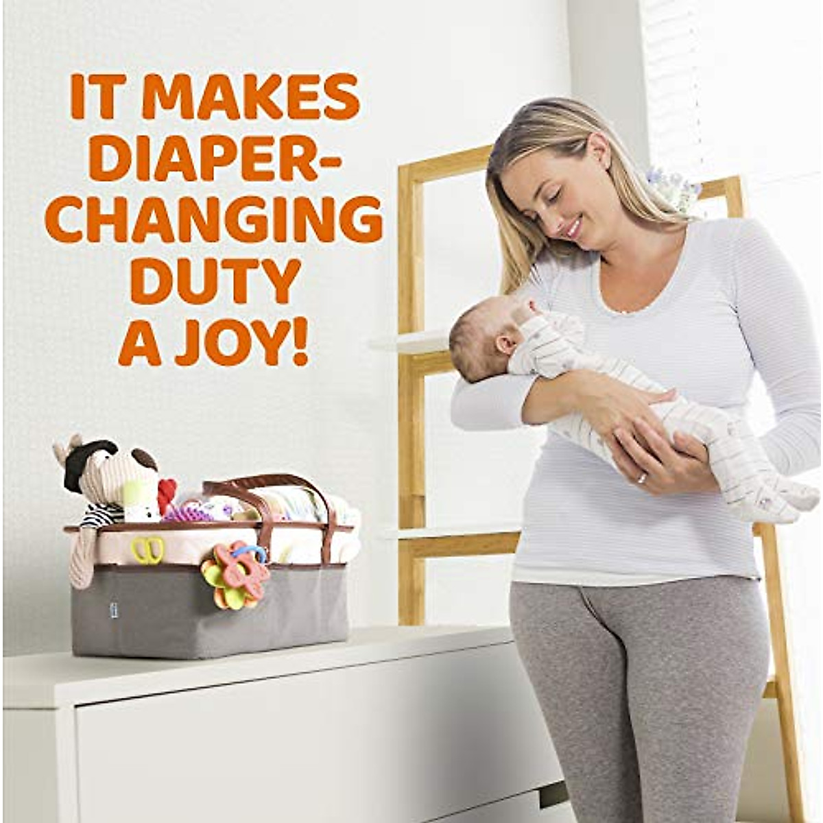 Baby Diaper Caddy Organizer - Grey Nursery Essentials Storage - Portable Basket for Car - Newborn Nursery Décor and Changing Table Accessory