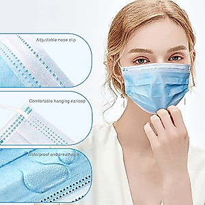 Blue Disposable Face Masks, 100 Pcs Disposable Masks, 3-ply Non-Woven Disposable Face Covers, Breathable Face Mask for Adults and Teens for Disposable Use