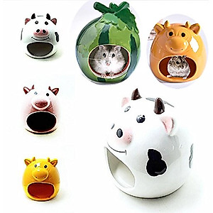 Small Animal Hideout Ceramic House Critter Bath House Cave Mini Hut Cage for Chinchilla Hamster (White)