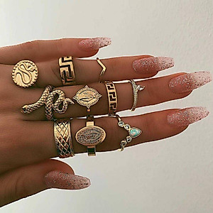 Zeshimb Boho Crystal Stackable Rings Vintage Snake Finger Rings Sparkling Rhinestone Knuckle Rings Gold Serpent Finger Rings Jewelry for Women and Girls