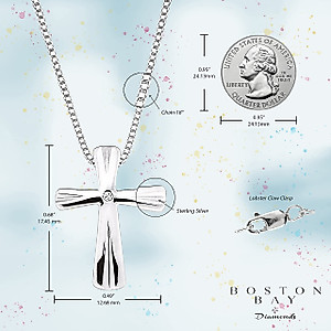 Boston Bay Diamonds .925 Sterling Silver Diamond Accent Cross Pendant Necklace with 18" Chain (I Color, I1 Clarity)
