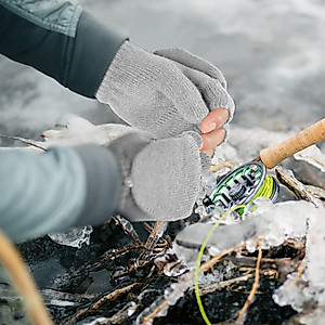 Achiou Winter Fingerless Gloves for Men Women, Convertible Warm Half Finger Mitten Gloves Flip Top, Knitted Clamshell Gloves