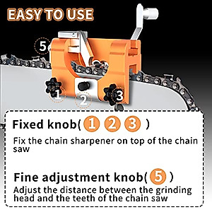 Lair Coo Chainsaw Sharpener, Easy Chainsaw Sharpening Jig Portable Crank Chainsaw Sharpener Tool Made of Carbide Bits, Chainsaw Chain Sharpening Jig Kits for All Chain Saws and Electric Saws (Yellow)