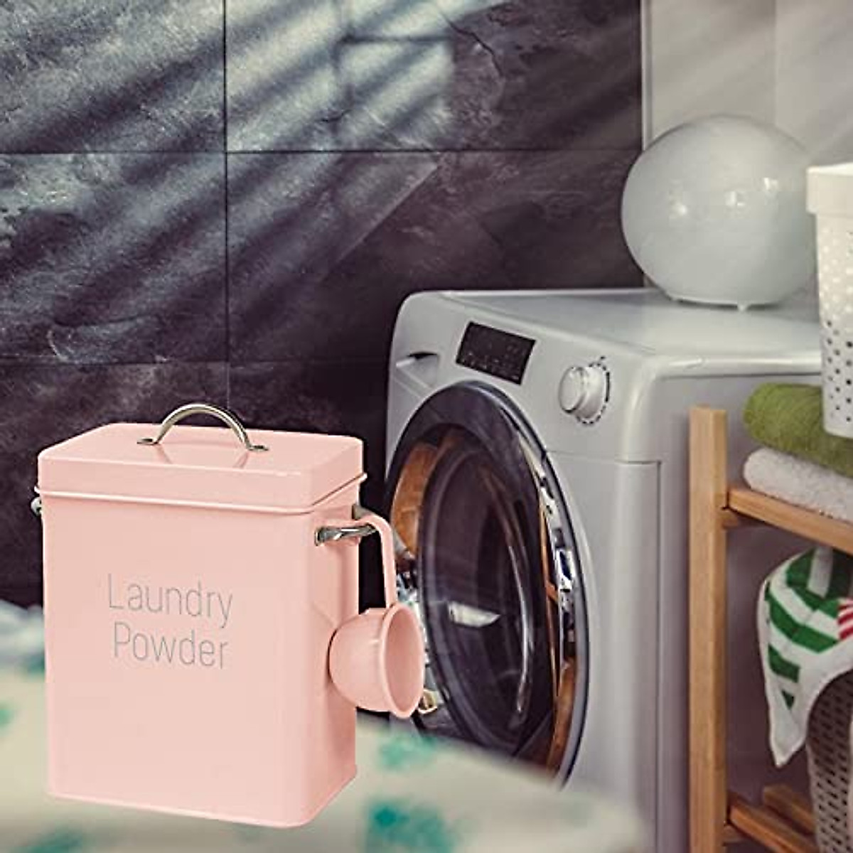 shuanghua Laundry Detergent Powder Storage Tin Box, Washing Powder Bucket, Laundry Detergent Container, Modern Laundry Detergent Dispenser, Detergent Bin with Scoop, Laundry Room Accessories