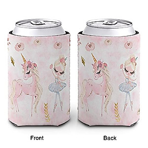 Can Cooler Sleeves Coozies for Cans And Bottles Insulators Unicorn And Ballerina Print PVC Elastic Reusable