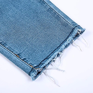 CME SHOWU Women Skinny Ripped Jeans Stretch Distressed Destroyed Denim Pants(Light Blue,L)