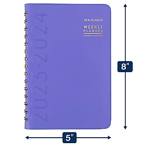 AT-A-GLANCE 2023-2024 Academic Planner, Weekly & Monthly, 5" x 8", Small, Monthly Tabs, Pocket, Flexible Cover, Contemporary, Purple (70101X1824)