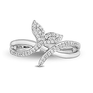 Jewelili Enchanted Disney Fine Jewelry Sterling Silver 1/7 Cttw Diamond Ariel Ring size 5