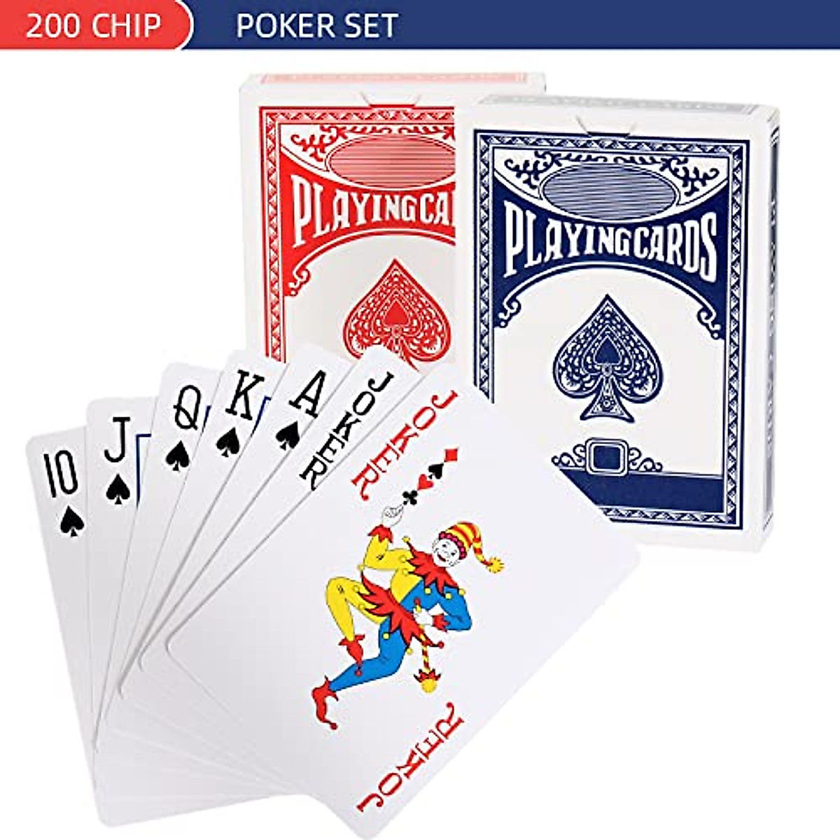 LUOBAO 200Pcs Poker Chips Set for Texas Holdem,Blackjack, Tournaments with Aluminum Case,2 Decks of Cards, Dealer, Small Blind, Big Blind Buttons and 5 Dice,11.5 Gram