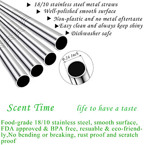 12-Pack Reusable Straws - Metal Straws Dishwasher Safe - Drinking Stainless Steel Straws for 20 oz and 12 oz Tumblers - 2 Cleaning Brushes Included