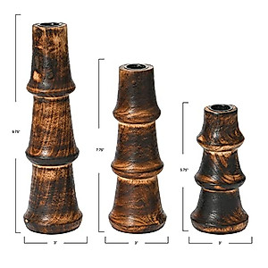 Main + Mesa Wooden Waves Taper Candle Holders, Set of 3