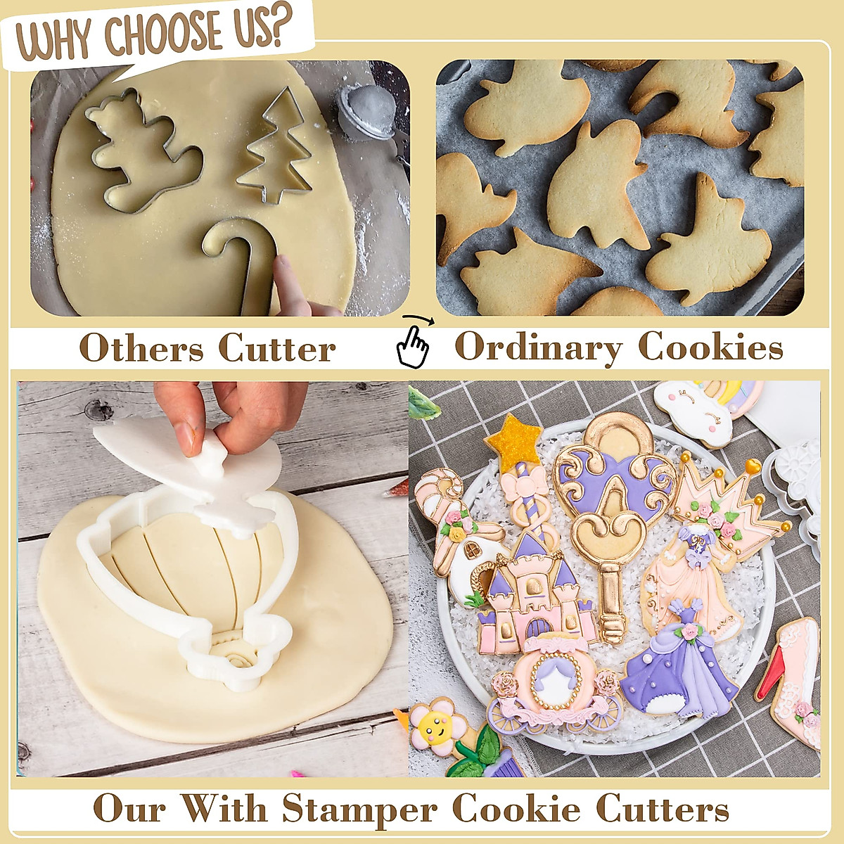 Flycalf Princess Cookie Cutters Dress Heart Gifts Shapes with 3D Stamper Biscuit Holiday PLA Baking Accessories Cutter Molds Decorative Party 3.5" Kitchen Cake Supplies