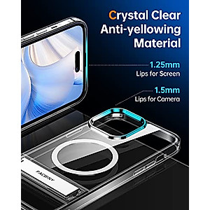 Facbiny Magnetic Kickstand Case for iPhone 14 Pro Max 6.7" [Magsafe Compatible] [Anti-Yellowing] [3-Way Stand] Shockproof, Crystal Clear