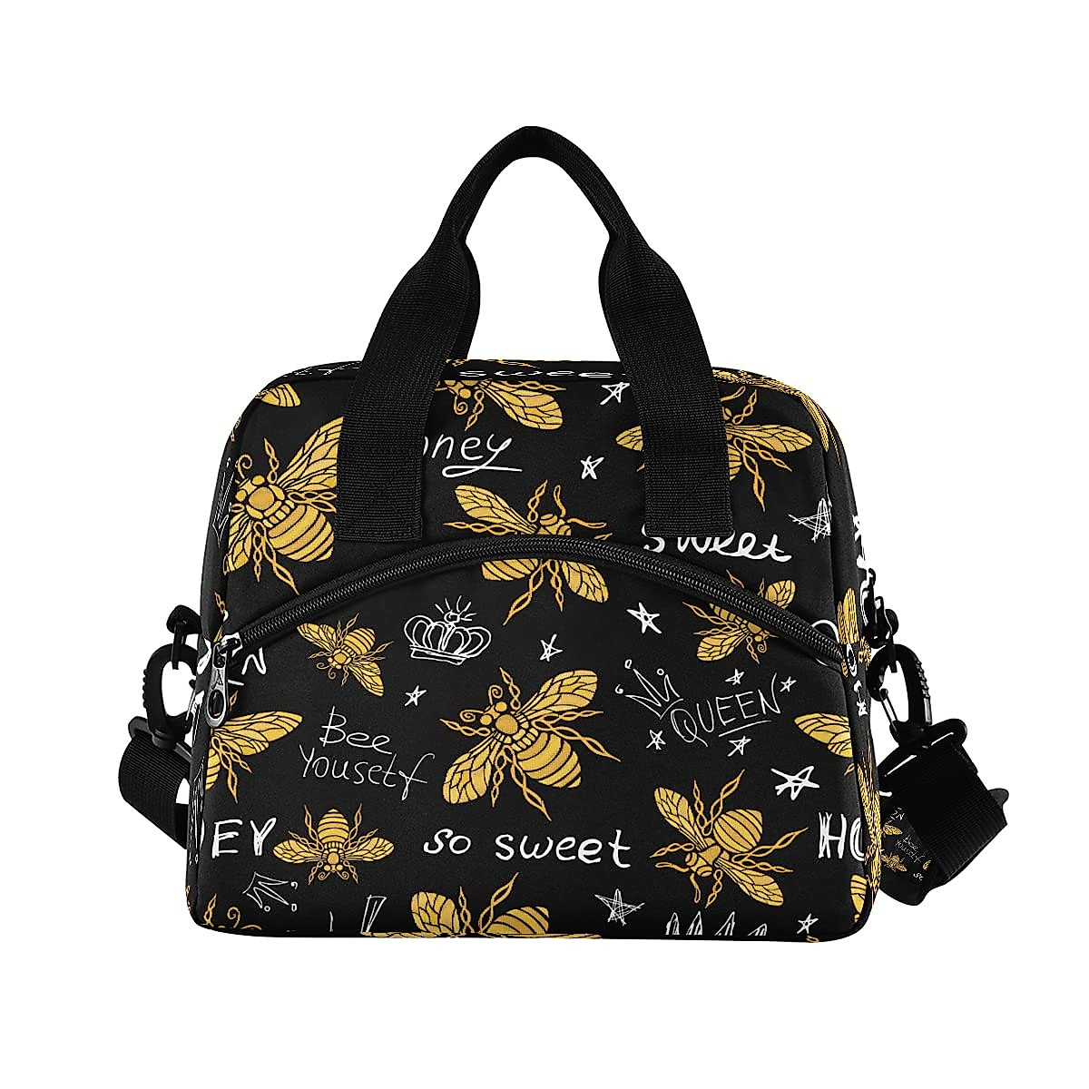 Animal Bee Queen Crown Reusable Insulated Lunch Bag Lunch Tote Bag for Women Men,Stars Cooler Bag Lunch Box Container with Adjustable Shoulder Strap for Picnic School Work Office