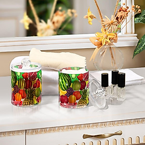 Fruits 2 Pack Qtip Holder Organizer Dispenser Plastic Bathroom Jars Storage Containers with Lids Clear Jars for Hair Accessories