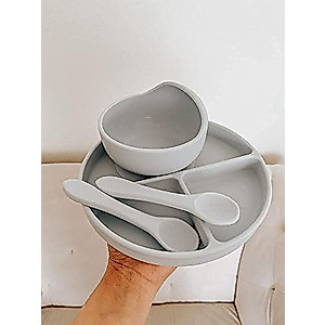 Ullabelle Toddler Plates, Bowls, & 2 Spoons for Babies - Silicone Suction Non-Slip Baby Feeding Set Kids - BPA Free (Blue)