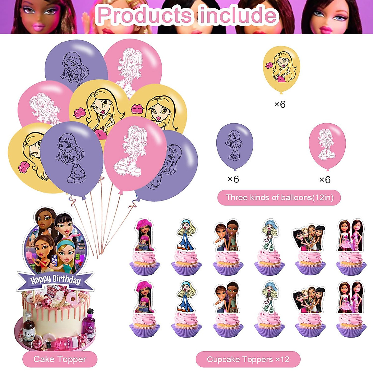 ℬ𝓇𝒶𝓉𝓏 Birthday Party Supplies, ℬ𝓇𝒶𝓉𝓏 Party Decorations,ℬ𝓇𝒶𝓉𝓏 Girl Party Theme Includes Balloons,Banner,Cake Toppers for Kids Birthday Theme Party Decorations
