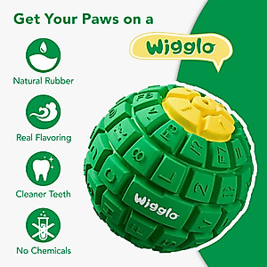 Wigglo Tough Durable Dog Ball Toy for Aggressive Chewers, Natural Rubber Dog Toy for Medium/Large Dogs, 3.5" Diameter Dog Ball Chew Toy Helps with Dog Separation Anxiety Boring, Dishwasher Safe, Green