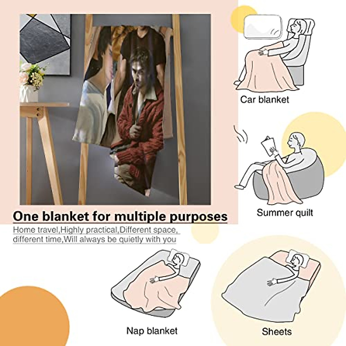 Soft Collage Blanket Ian Joseph Somerhalder Anti-Pilling Flannel Throw Blanket for Men/Women 50"×40", Home Decor