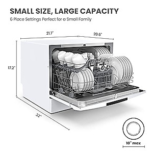 COMFEE’ Countertop Dishwasher, Energy Star Portable Dishwasher, 6 Place Settings, White & Cascade Platinum Dishwasher Pods, ActionPacs Dishwasher Detergent, Lemon, 62 Count