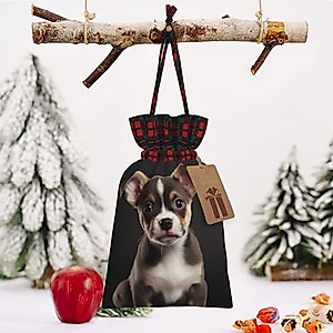 EVANEM Christmas Gift Bags with Drawstring Burlap Gift Bags Cute Dog Christmas Linen Bags for Xmas Party Candy Bags with Cards Xmas Reusable Wrapping Bags Christmas Linen Treat Bags for Holiday