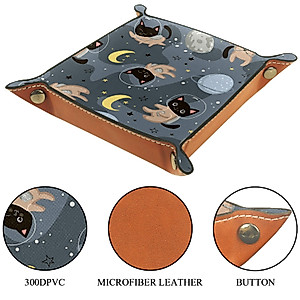 delayer Dice Tray, Folding Tray PU Leather Dice Rolling Tray Holder for RPG Dice Gaming and Other Board Game Table Games,Cute Cats Astronauts Helmets Grey,16x16cm