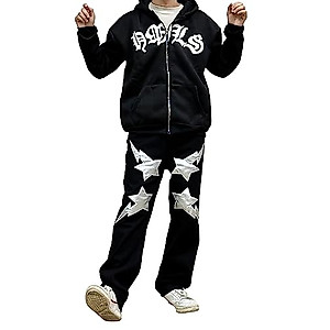 Dcepem Y2k Jeans Mens Aesthetic Baggy Hip Hop Star Pants Y2K Denim Loose Goth Y2k Fashion Streetwear（Black3-M）