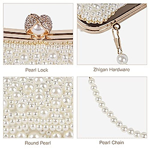 Fecialy Pearl Clutch Purses for Women Wedding Crystal Beaded Evening Handbags with Pearl Chain
