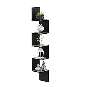 Furinno Rossi Wall Mount Floating Corner Shelf, 5-Tier Square, French Oak Grey/Black
