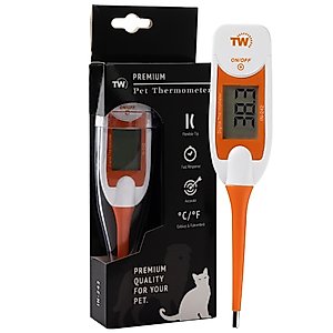 Premium Pet Thermometer for Dogs and Cats Animal Owners of Dog Puppy Cat Horse Equine Flexible Digital Rectal Temperature Dog Thermometer Probe with Vets Veterinary Hobdays Chart