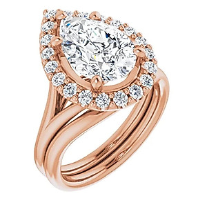 Pear Moissanite Engagement Ring Set 3 CT Handmade 10K Solid Rose Gold Rings for Women Solitaire Colorless Diamond Anniversary Halo Bridal Wedding Ring Proposal Gifts VVS1 Colorless