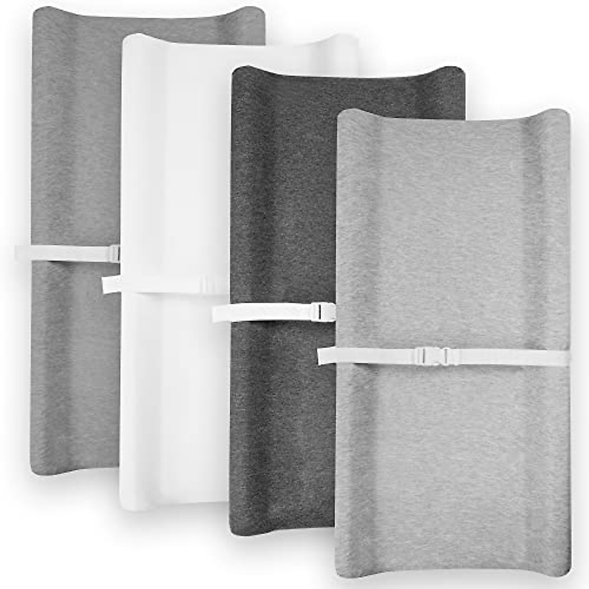 Changing Pad Cover – Baby Changing Pad Covers 4 Pack – Boy or Girl Changing Pad Cover – Pure Cotton Machine Washable Solid Grey and White Changing Table Cover – Diaper Changing Sheets