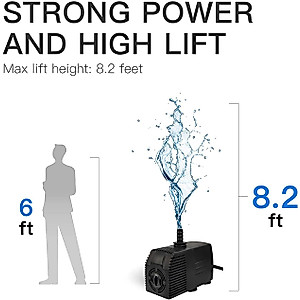 Simple Deluxe 400 GPH Submersible Pump(1500L/H 54W) with 15' Cord for Fish Tank, Hydroponics, Fountains, Ponds, Statuary, Aquariums, Black