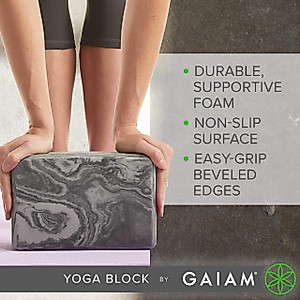 Gaiam Yoga Block - Supportive Latex-Free EVA Foam Soft Non-Slip Surface for Yoga, Pilates, Meditation, Storm Gray