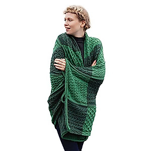 Aran Woollen Mills Irish Knit Blanket Merino Wool Patchwork Intarsia Throw Made in Ireland (Kiwi/Connemara Green)