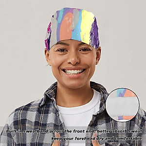 Women's Working Cap with Button and Sweatband, Head Covers Adjustable Tie Back Hat Headwraps Reusable Caps 3D Printed for Men Border Collie Dog Paint Watercolor