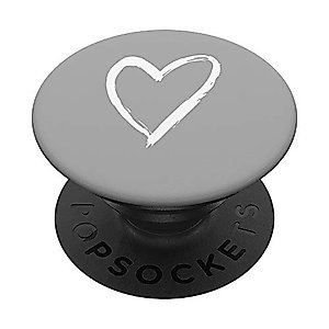 Cute Hand Drawn Minimalist White Heart on Grey PopSockets Swappable PopGrip