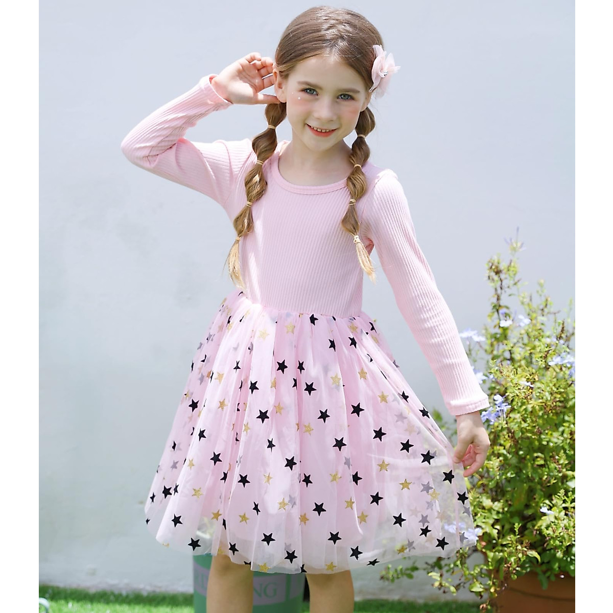 Kimoda Tutu Dresses for Girls Size 6-7 Pink Long Sleeve Toddler Dress Size 6 for Fall Winter Frocks Girls Size 7