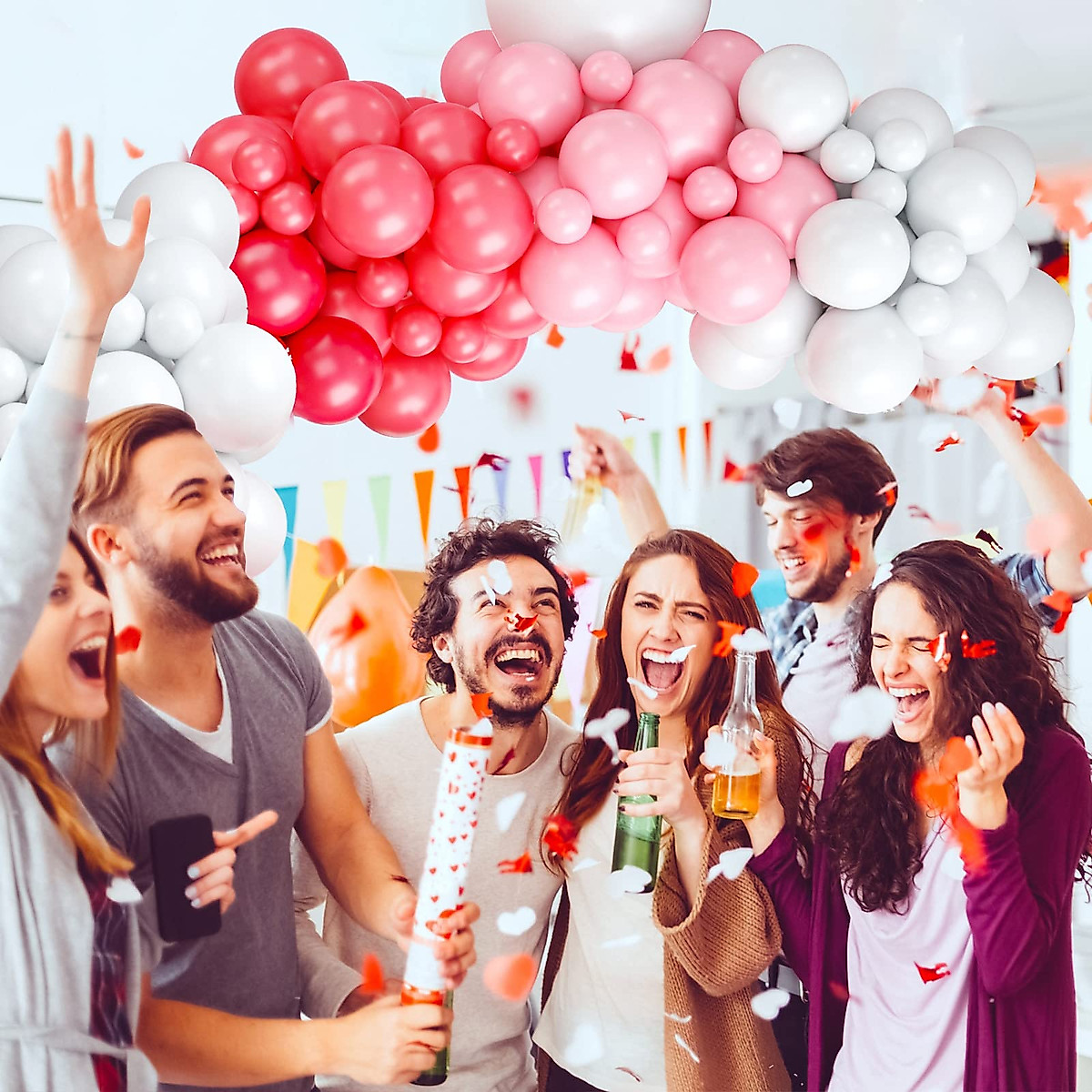 Red Pink Balloon Arch, Red Pink Balloon Garland Kit with White Pink Macaron Red and Red Balloons, Red Pink Balloon Garland for Baby Shower Engagement Bridal Shower Wedding Anniversary Party