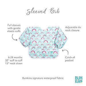 Bumkins Bibs for Girl or Boy, Long Sleeved Bib for Baby and Toddler 6-24 Months, Essential Must Have for Eating, Feeding Set, Splat Mat for Floors Under High Chair, Mess Saving Fabric, Rainbows Blue