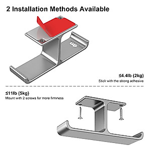6amLifestyle Headphone Hanger Stand Under Desk Aluminum Headphone Hook Holder with Powerful Adhesive & Screws Widely Used for PC Gaming DJ Headphones, Gray - GY701