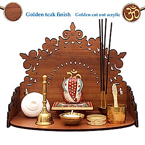 Heartily® Floral Beautiful Wooden Pooja Stand for Home/ Mandir for Home/ Temple for Home and Office/ Puja Mandir for Home and Office Wall Product (Height- 9.85, Length- 12 , Width-8.75 Inch) (Brown)